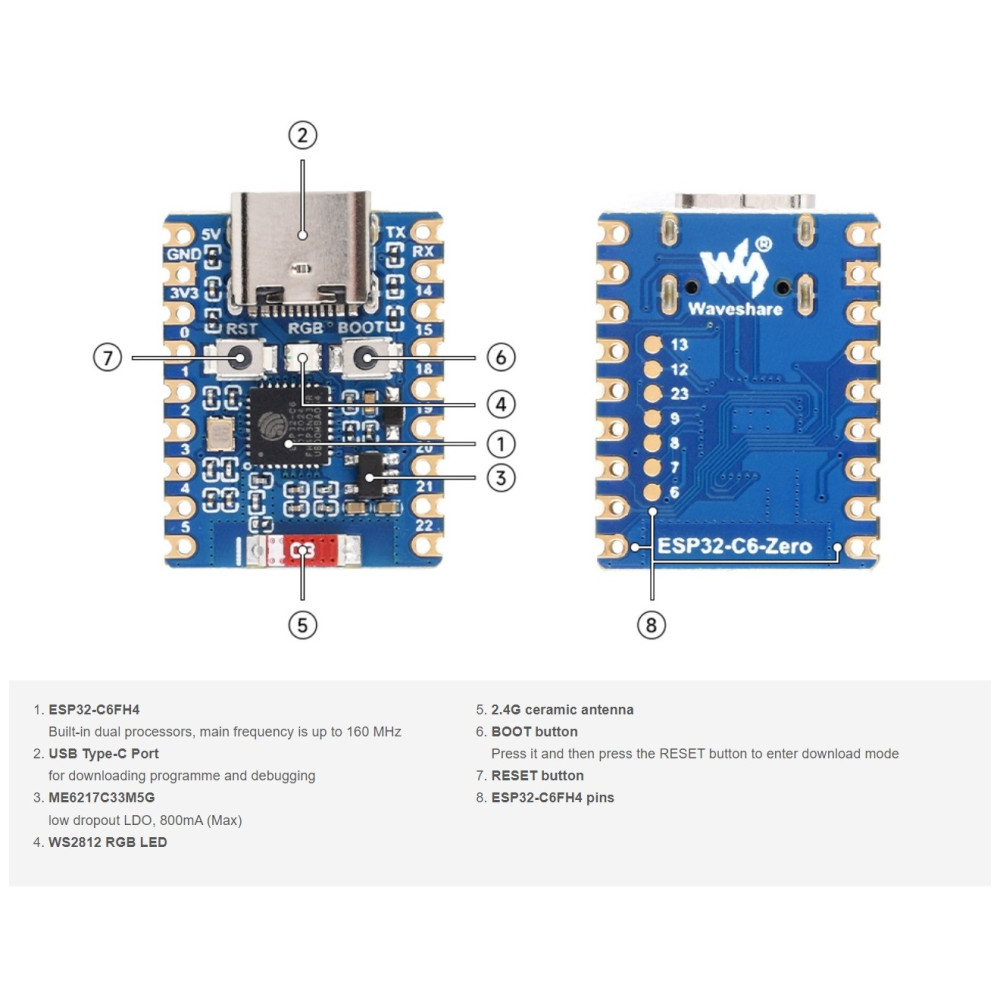 ESP32-C6 Zero Mini Entwicklungsboard - Bastelgarage Elektronik Online Shop
